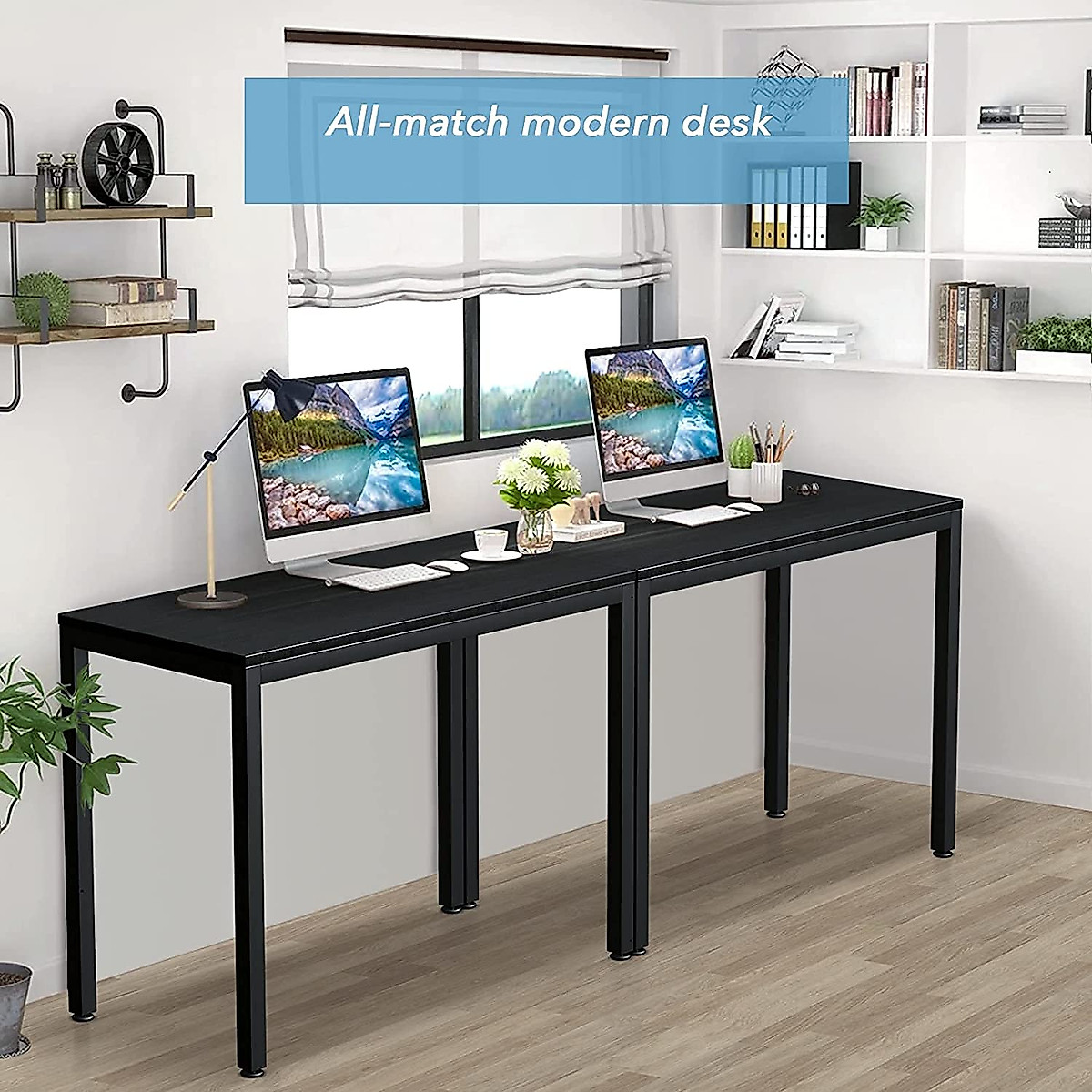 PayLessHere Home Office Gaming Large Corner Writing Black Student Art Modren Sturdy Simple Style ​PC Wood and Metal Desk Workstation for Small Space, 39" (39 in Computer Desk)