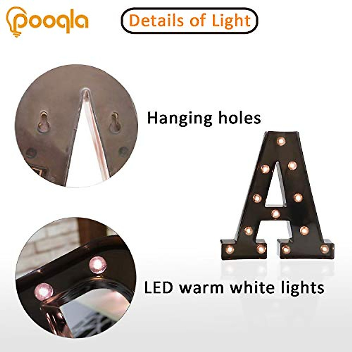 Light Up LED Letter Marquee Sign - Alphabet Marquee Letters with Lights For Wedding Birthday Party Christmas Night Light Lamp Home Bar Decoration A, Black