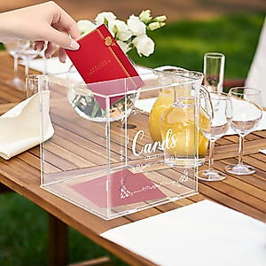 Clear Acrylic Wedding Card Box Large DIY Card Boxes with 4 "Card" Text Stickers Gift Card Box Money Box Holder for Wedding Reception Anniversary Birthday Party Baby Shower Graduation Decorations