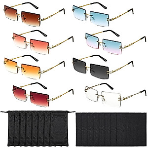Konohan 8 Sets Rimless Rectangle Sunglasses Vintage Transparent Rectangle Glasses Eyewear Frameless Square Glasses(Classic Color)
