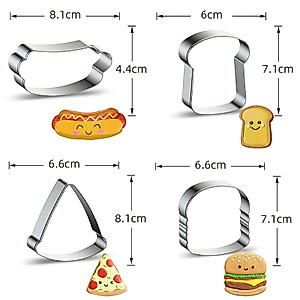 Azflyife Cookie Cutters Hamburger, Toast/Slice of Bread, Hot Dog, Pizza Cookie Cutter Shapes Baking Set - Biscuit Stainless Steel Metal Molds Cutters for Kitchen Baking Christmas Small Cookie Cutter