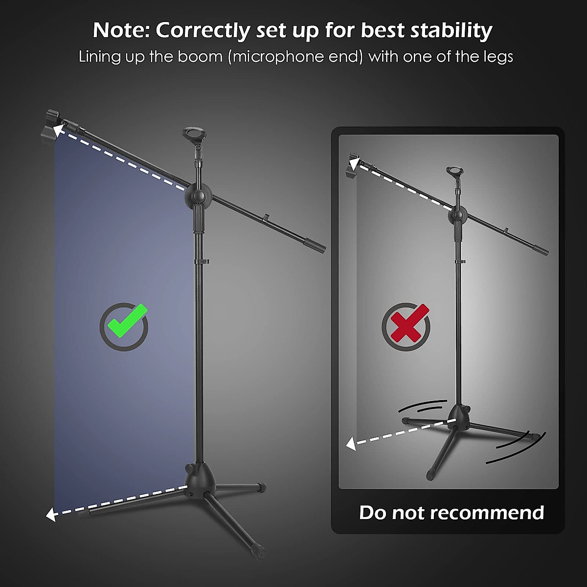 4 Pcs Tripod Microphone Stand Adjustable Boom Height Mic Stand with Mic Clip and Windscreen Collapsible Overhead Boom Stand for Live Stream, Singing, Stage Performance, Studio, Max Height 60 Inch