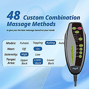 Mynt Heated Vibrating Seat Cushion with Fast Heating, 48 Massages Custom Setting, Overheating Protection, 8 Vibration Nodes, 2 Large Heating Area to Relieve Back Neck Pain for Home Office Chair Use
