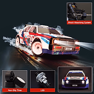 Losbenco RC Drift Car 1/16 Scale 30+MPH Remote Control Car, Upgraded Brush Motor RC Off-Road Car with 2 Rechargeable Batteries, 2 Sets of Tires, and Light for 8-12 Years Old