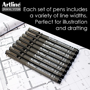 Artline 230 Drawing System Pens, Technical Drawing Pens For Drafting, Illustrating, and More, 0.2mm, 0.4mm, 0.6mm, and 0.8mm Fine Tips - Black, 4-Pack