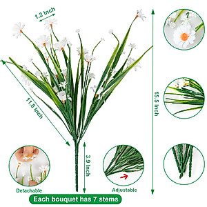 8 Bundles Artificial Daisy Flowers Fake White Daisies Plants Greenery Stems UV Resistant Cemetery Flowers for Spring Decor Outdoors Indoor Party Garden Hanging Planter Window Box Decorations