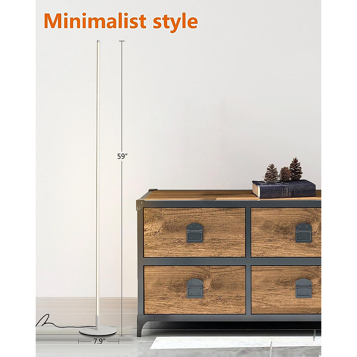 Modern Floor Lamp Led Standing Corner Lamp White Decor Contemporary Metal Floor Lamp for Living Room Bedrooms with Remote & Touch Control