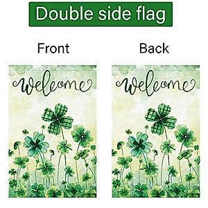 Welcome Spring St. Patrick's Day Garden Flag 12x18 Double Sided Vertical, Burlap Small Mini Lucky Shamrock Clover Yard Flag Banner Happy Saint Patrick's Sign for Home Outside Outdoor Decor (ONLY FLAG)