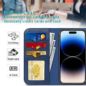 FYY Designed for iPhone 14 Pro 6.1 Case, [Compatible with Magsafe Charging] 2-in-1 Magnetic Detachable Wallet Phone Case with Card Holder Protective Cover for iPhone 14 Pro 6.1" 2022 Blue