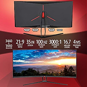 Deco Gear 35" Curved Ultrawide E-LED WQHD Gaming Monitor, 21:9 Aspect Ratio, Immersive 3440x1440 Resolution, 100Hz Refresh Rate, 3000:1 Contrast Ratio (DGVIEW201)