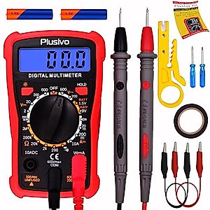 Plusivo Digital Multimeter Tester 2000 Counts AC DC Voltmeter Ohm Volt Amp Multi Meter Measures Voltage, Resistance, Current, Continuity, Tests Battery and Diode with Test Probes for Electricians