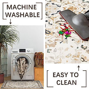 Rineflo-5'x7' Area Rugs,Machine Washable Rug for Living Room Dinner Room Bedroom,Bohemian Style Soft Non Slip Rug Carpet,Oriental Vintage Low Pile Large Area Rug (Brown, 5'x7')