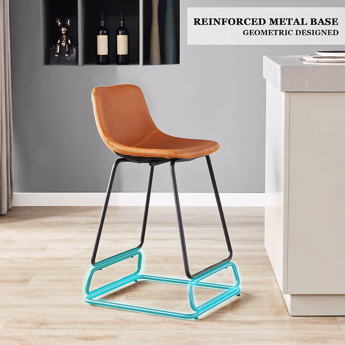 Counter Stools Industrial Faux Leather Bar Stools Set of 2,Urban Armless Dining Chairs with Metal Legs Modern Counter Height Barstools for High Desk Home Office Restaurants,24"