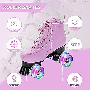 Perzcare Roller Skate Shoes for Women&Men Classic PU Leather High-top Double-Row Roller Skates for Beginner, Professional Indoor Outdoor Four-Wheel Shiny Roller Skates for Girls Unisex