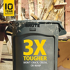 Rubbermaid Commercial Products BRUTE Heavy-Duty Trash/Garbage Can, 32-Gallon, Gray, Waste Container Home/Garage/Mall/Office/Stadium/Bathroom