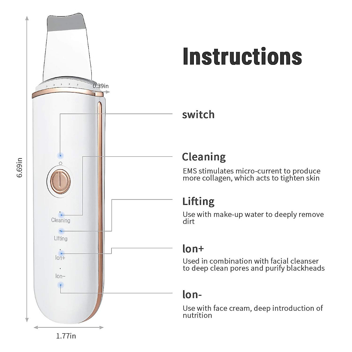 Skin Scrubber, Skin Spatula, Pores Cleanser Exfoliator Blackhead Remover Comedones Extractor for Facial Deep Cleansing with 4 Modes Include 4 Pcs Acne Reml Tool