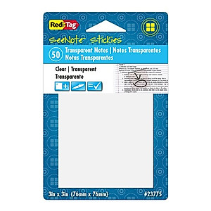 Redi-Tag SeeNote Stickies Transparent Sticky Notes, 50-Pack, 3 x 3 Inches, Clear (23775)