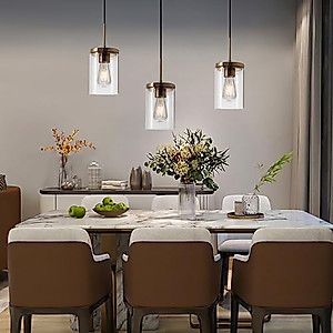 OUVR Gold Pendant Light Fixtures,5 Inch Globe Pendant Lights Kitchen Island with Clear Glass, Hanging Lights for Kitchen Island, Dining Room, Bedroom, Hallway, Farmhouse - 1 Pack