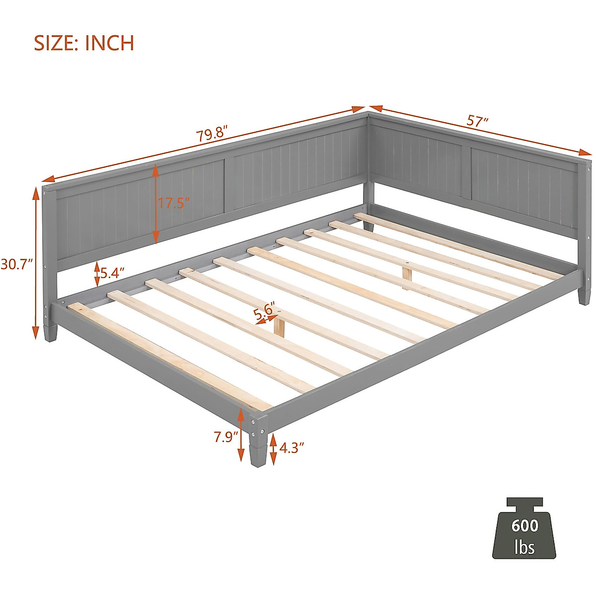 Gustonhon Full Size Daybed,Wood Sofa Bed with Backrest and Armrests,Multi-Functional Day Bed Frame with Slats Support for Living Room Bedroom,No Box Spring Needed (Gray, Full)