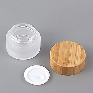 2 Pack 15ml 0.5oz Empty Refillable Round Frosted Glass Cream Jar Cosmetic Storage Container Pot Sample Jars Bottle with Natural Bamboo Lid and Inner Liners for Cream Lotion Lip Balm
