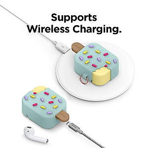 elago Ice Cream AirPods Case with Keychain Designed for Apple AirPods 1 & 2, Shockproof Protective Skin, Cute Accessories for Girls, Kids, Boys [US Patent Registered] (Mint)