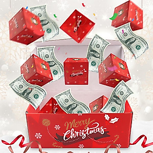 Estivaux Christmas Surprise Box for Money, Exploding Surprise Box Xmas Santa Gift Box Surprise Gift Box Red Bouncing Money Box Cash Explosion Gift Box for Present Christmas Party Supplies