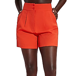 Floerns Women's Casual High Waist Wide Leg Workwear Shorts with Pockets Orange L