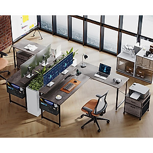 AODK L Shaped Computer Desk, 55" Office Desk with File Cabinet, Power Outlet and Adjustable Monitor Stand, Executive Home Office Furniture Set, Reversible Corner Desk with Storage Bag, Oak Grey