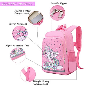 Girls Backpacks, Unicorn Backpack and Lunch Box for Girls, Kids Unicorn School Bookbag Set with Lunch Box and Pencil Case