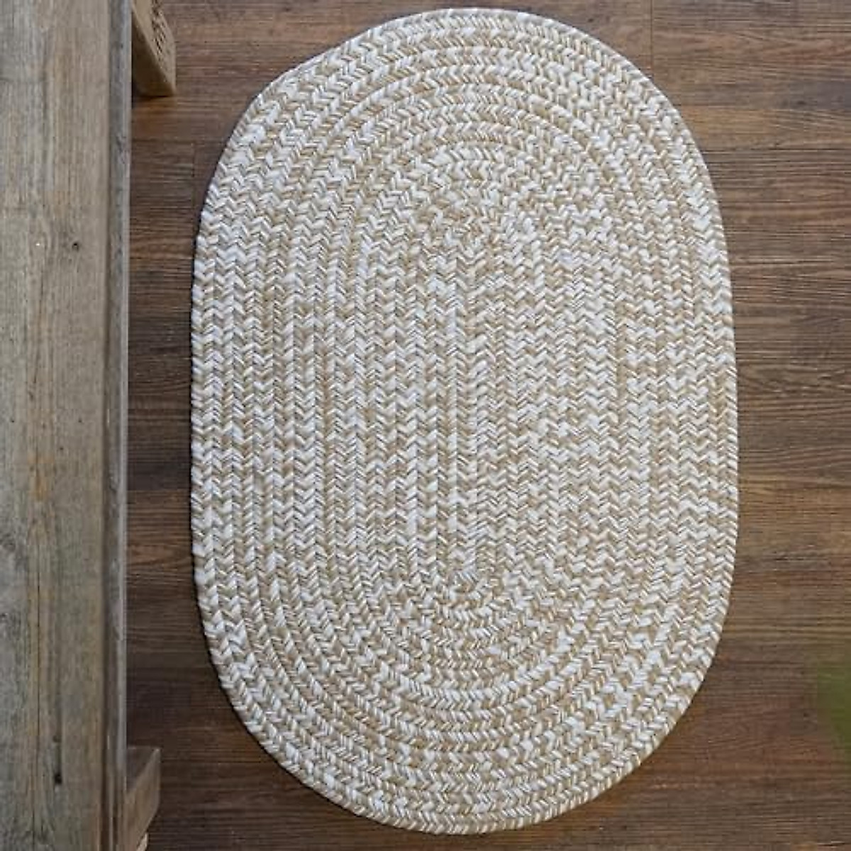 Farmdale Woven Tweed Reversible Braided 20X30 Scatter Throw Rug - Desert Beige, Handcrafted in USA, Woven Texture, High Traffic, Entrys, Kitchen, Living Room, Bed, Bath, Porch - 20 IN X 30 IN Oval