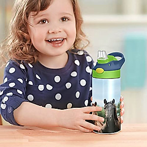 Kigai Cloudy Tree Horse Kids Water Bottle, BPA-Free Vacuum Insulated Stainless Steel Water Bottle with Straw Lid Double Walled Leakproof Flask for Girls Boys Toddlers, 12Oz