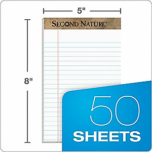 TOPS 74830 Second Nature Recycled Pads, Lgl/Margin Rule, 5 x 8, White, 50 Sheets (Pack of 12)