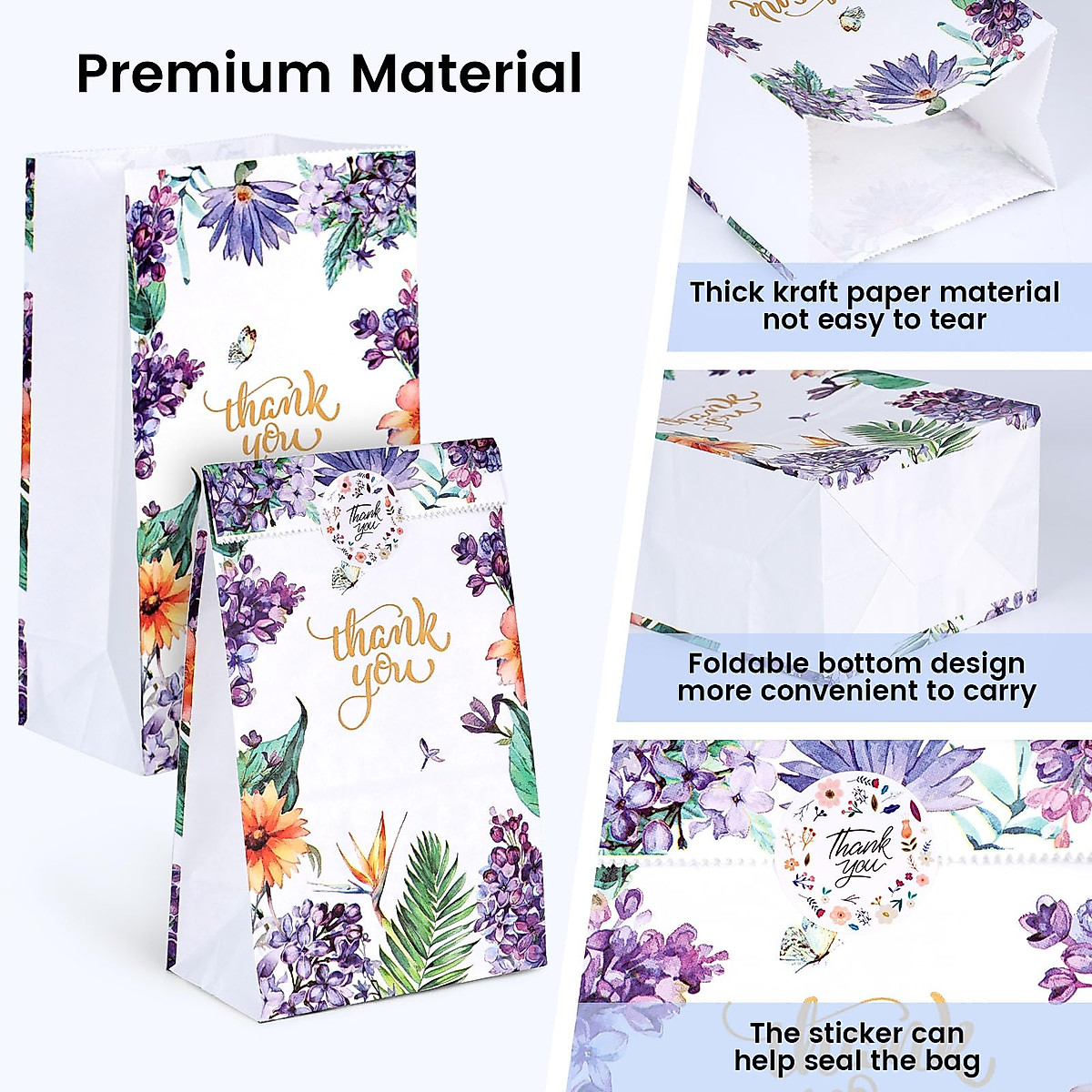 TOXOY 24 PCS Party Favor Bags, Thank You Gift Bags Floral Design, Small Paper Bags Goodie Bags Treat Bags for Christmas Wedding Birthday Party