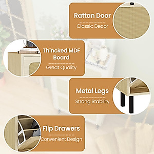 DKLGG Shoe Cabinet with 3 Flip Drawers, Rattan Entryway Shoe Storage Cabinet, Freestanding Wooden Shoe Rack Storage Cabinet with Metal Legs, Narrow Hidden Shoe Organizer for Entryway Hallway Mudroom