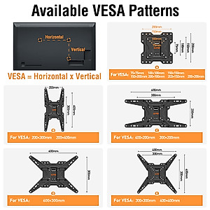 ELIVED Full Motion TV Wall Mount for Most 22-55 Inch TVs, Articulating Arms Swivel and Tilt TV Mount, Wall Mount TV Brackets Max VESA 400x400, Single Stud Perfect Center Design, Holds Up to 77 lbs.