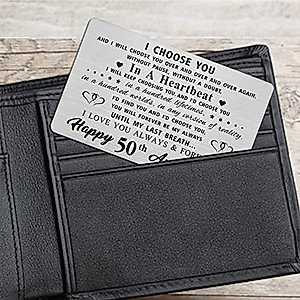 50th Year Anniversary Card Gifts for Him Husband, Happy, 50 Wedding Anniversary Cards Gift for Men, Engraved Metal Wallet Insert