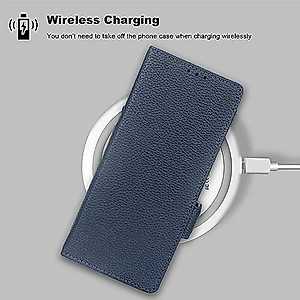 KUGEW for Samsung Galaxy Z Fold 5 Case with S Pen Holder & Camera Cover, Luxury Leather Wallet Phone Cover Built-in S Pen Slot Kickstand Function Card Holder Hinge Protection Shockproof (Blue)