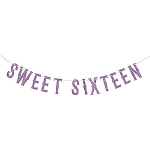 Purple Glitter Sweet Sixteen Banner, Hello 16 / I'm 16 Bitches/Sweet 16 Party Decorations, 16th Birthday Party Decoration Supplies Photo Props Bunting Sign