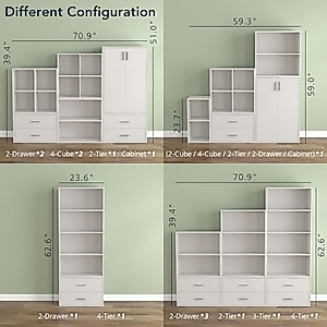HOMES: Inside + Out Apexa 3-Tier Stackable Wood Bookcase with Doors, Cube Storage Organizer Shelves, Small Food Pantry Cabinet, Dorm Teen Room Decor & Bedroom, Home Office, Kitchen, White