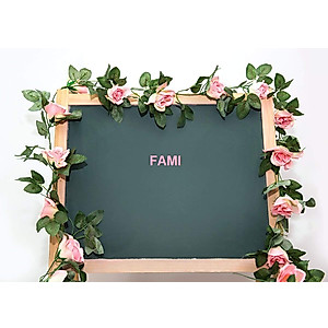 FAMI 4PCS(28.8 FT,16 Flowers) Artificial Rose Vine Garland Silk Flower Hanging Baskets Plants for Indoor Outdoor Home Wedding Arch Garden Wall Decor-Pink