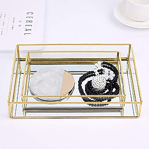 Sooyee Gold Tray Mirror,Square Mirror Tray can Hold Jewelry,Perfume,Makeup,Breakfast,Tea,Food,Magazine and More, Decorative Tray for Vanity,Dresser,Bathroom,Bedroom,Office,Garden,Coffee Table (8”x8”)