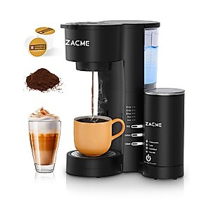 ZACME Single Serve Coffee Maker for K Cups&Ground Coffee with Milk Frother, 3 in 1 Small Single Cup Coffee Machine, 28oz Water Thank, 6 to 14 oz Brew Sizes