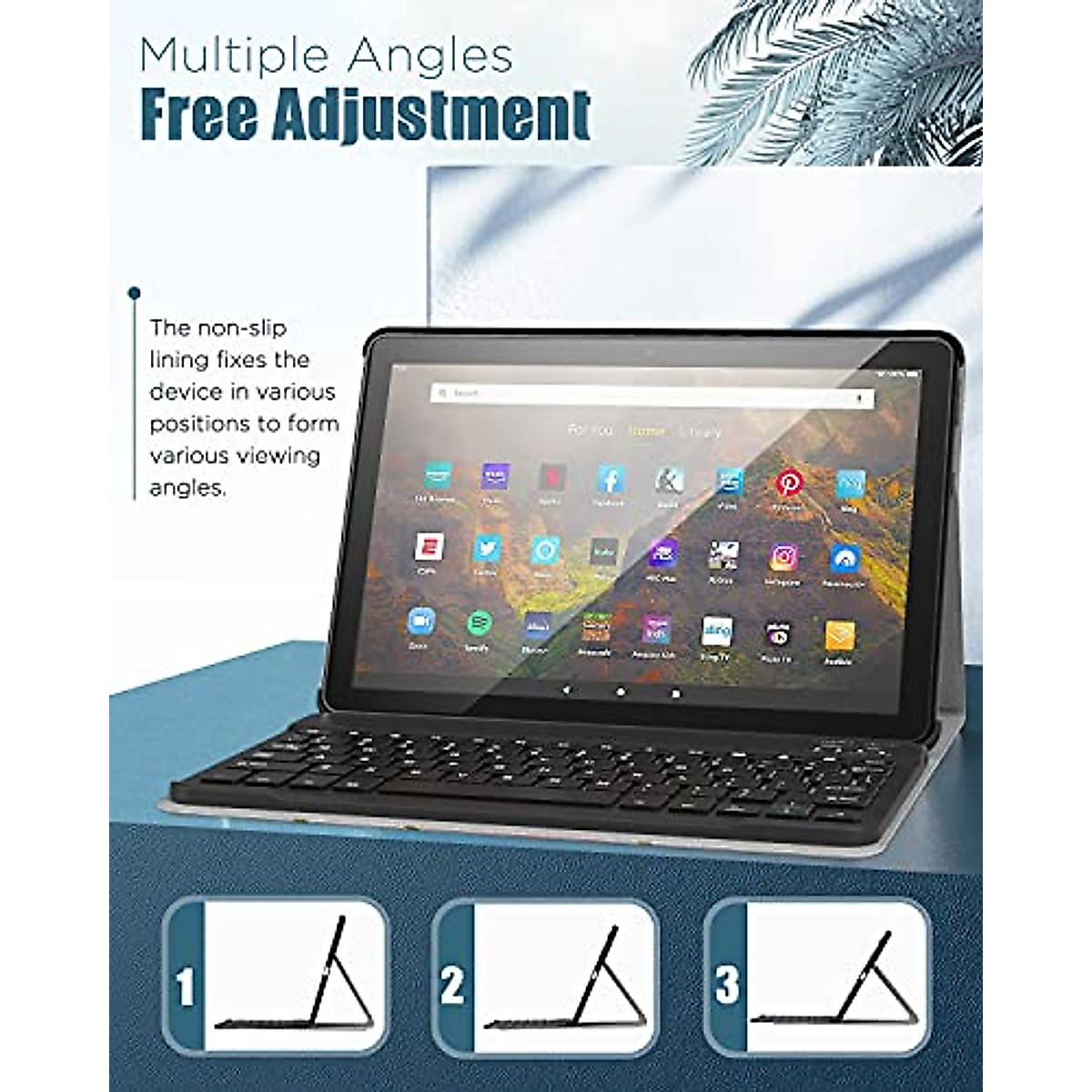 MoKo Keyboard Case Fits All-New Kindle Fire HD 10 & 10 Plus Tablet (11th Generation, 2021 Release) 10.1",PU Tablet Cover Shell Case with Removable Wireless Bluetooth Keyboard, Marble Pink