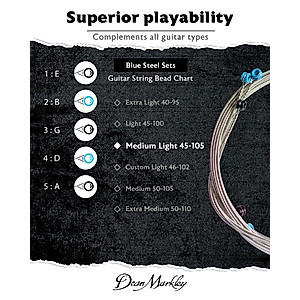Dean Markley Electric Bass Guitar Strings 2674 Blue Steel Electric Long Scale 45-105 Medium Light Gauge, Cryogenically Processed for Longer Life
