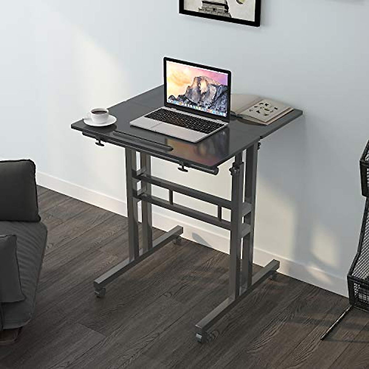Mobile Stand Up Desk, 24 inch Laptop Computer Desk Adjustable Standing Home Office Desks with Roller, Student Desk School Desk Simple Stand Up Desk Small Desks for Small Spaces for Standing or Sitting