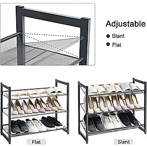 SONGMICS Shoe Rack for Closet, 3-Tier Shoe Storage, Metal Shoe Organizer for Garage Entryway, Stackable Shoe Stand with Adjustable Flat or Angled Shelves, Holds 9-12 Pairs, Cool Gray ULMR03GB