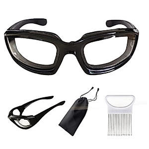 shenghang Onion Goggles Tear Free Saftey Glasses for Kitchen Dustproof, Anti-fog Windproof Food Holder Slicer Onion Holder Slicer Cutter Set (C)