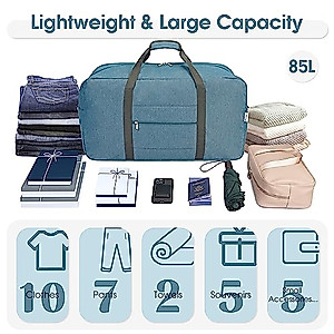 28 inch Extra Large Travel Duffel Bag Foldable Weekender Packable Lightweight Luggage Bag Overnight for Women and Men 85L (Navy Blue)