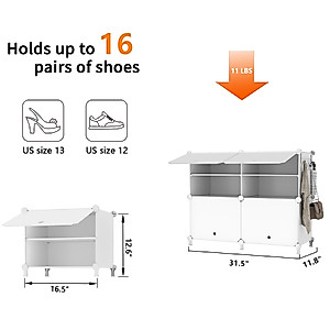 AWTATOS Shoe Rack, 4 Tier Shoe Storage Cabinet with Door, 16 Pair Shoe Organizer Shelves for Closet Hallway Bedroom Entryway, White