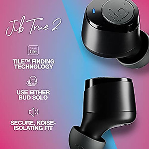 Skullcandy Jib True 2 Wireless Bluetooth Earbuds for iPhone and Android with Microphone / 33 Hour Battery / Charging Case / Great for Gym, Sports, and Gaming / IPX4 Water/Dust Resistant - Black